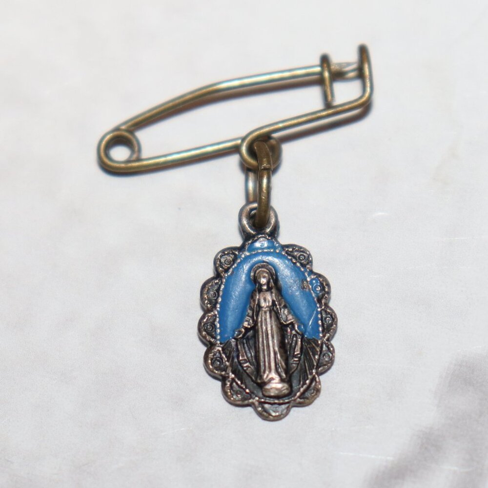 Vintage Bronze Mother Mary Pin .75" - Gem